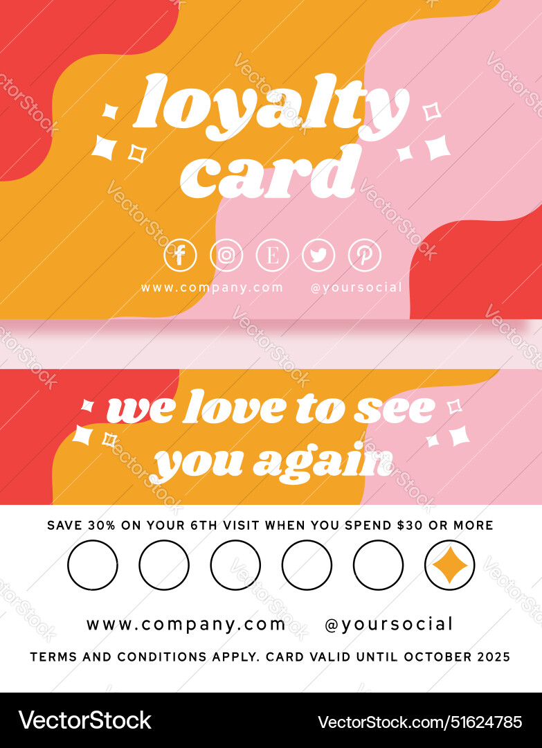 Loyalty card template 70s retro Royalty Free Vector Image