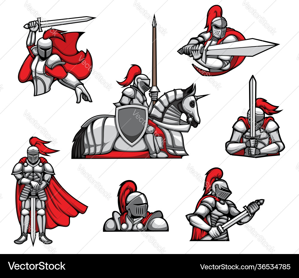 Medieval knights mascots and characters set Vector Image