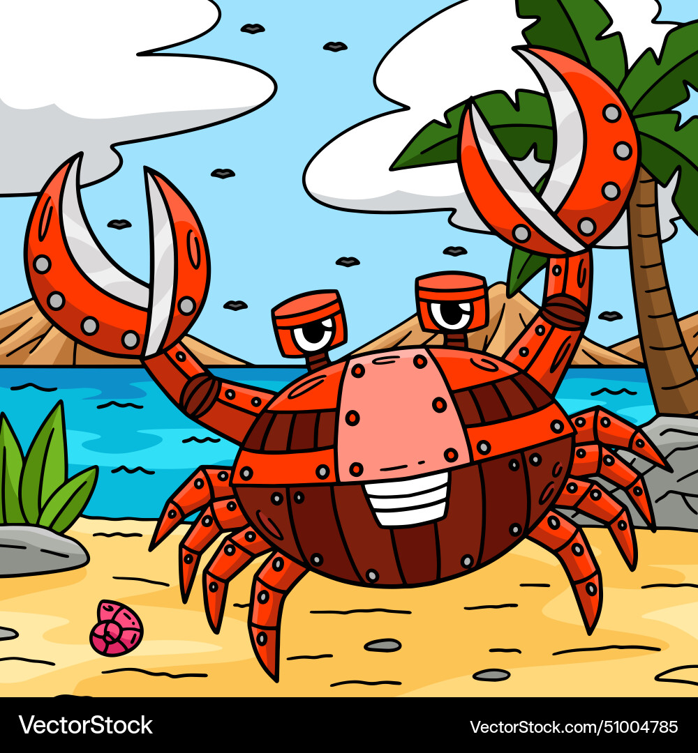 Robot crab colored cartoon Royalty Free Vector Image