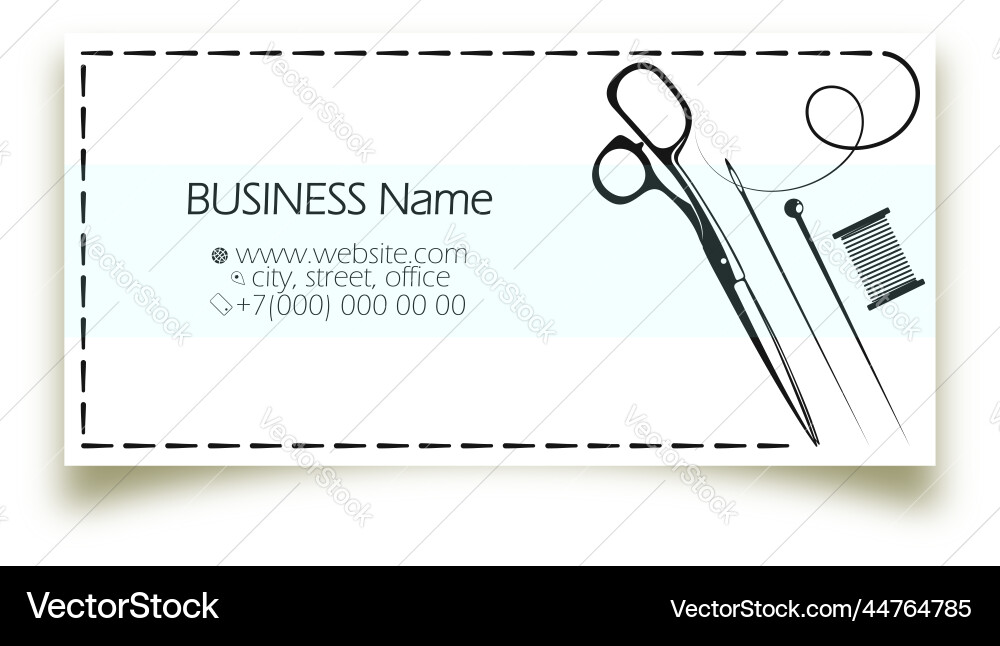 Scissors needle and thread stitch business card Vector Image