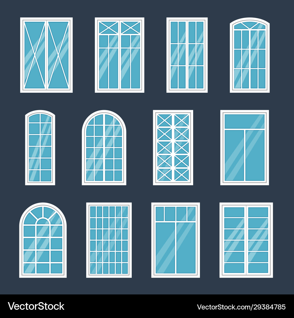 Window exterior various glass windows frame types Vector Image