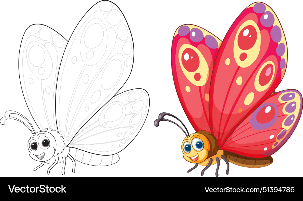 Brightly colored cartoon butterfly with happy Vector Image