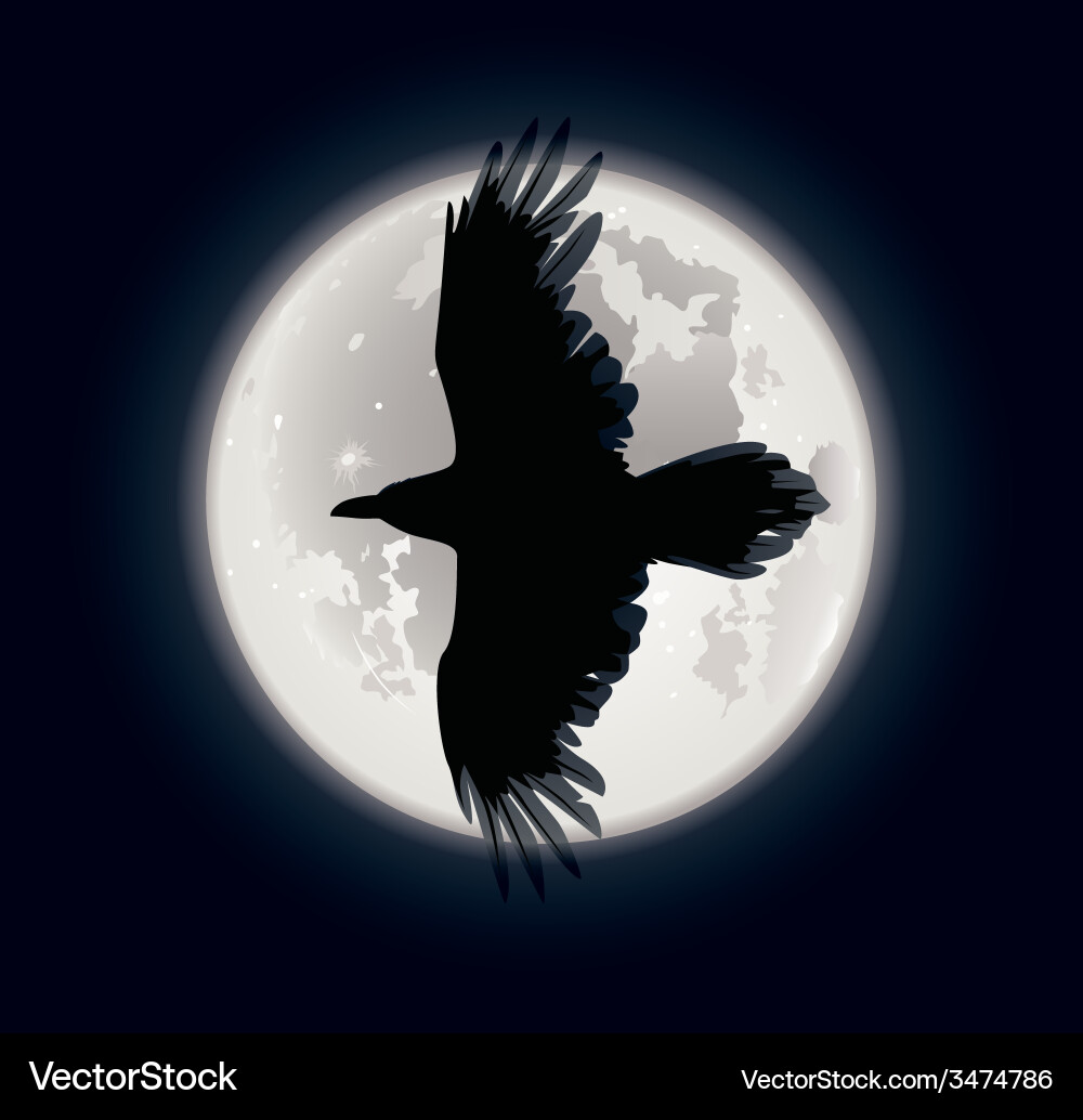 Crow on Moonlit Night Royalty Free Vector Image