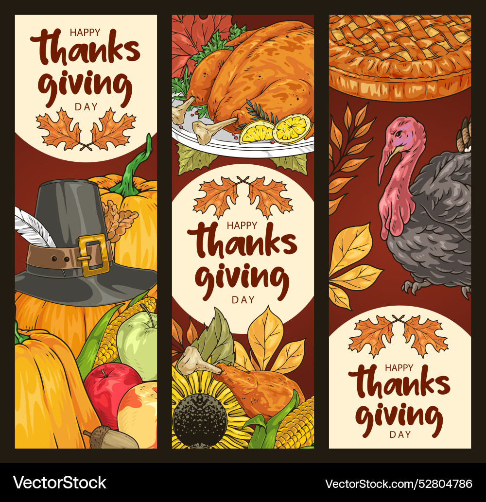 Happy thanksgiving colorful set flyers Royalty Free Vector