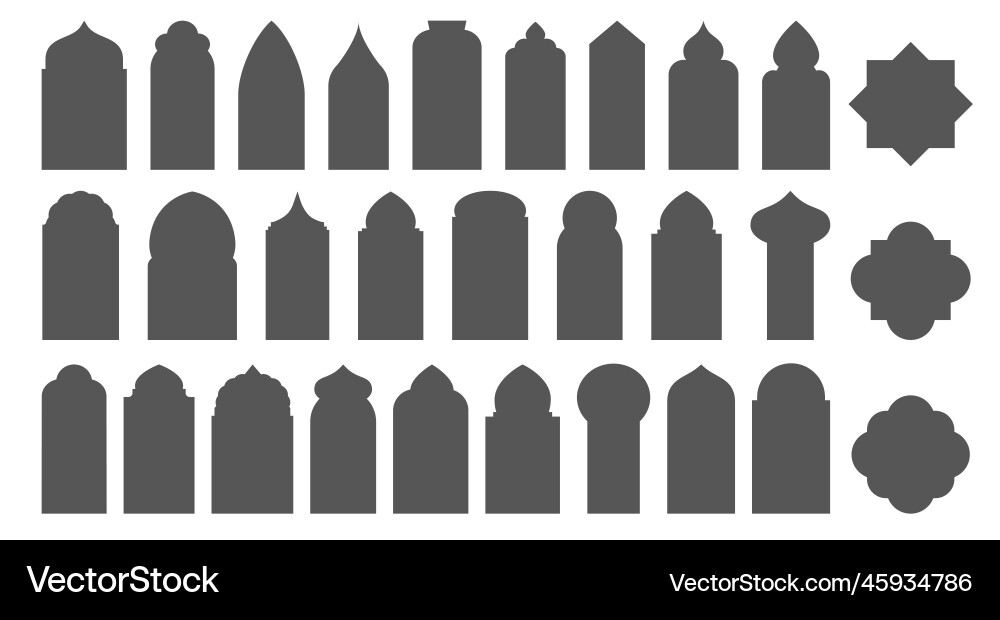Islamic doors and arabian windows set mosque Vector Image