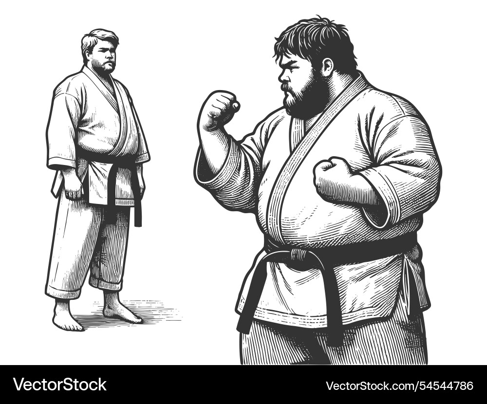 Martial artist in karate gi engraving Royalty Free Vector