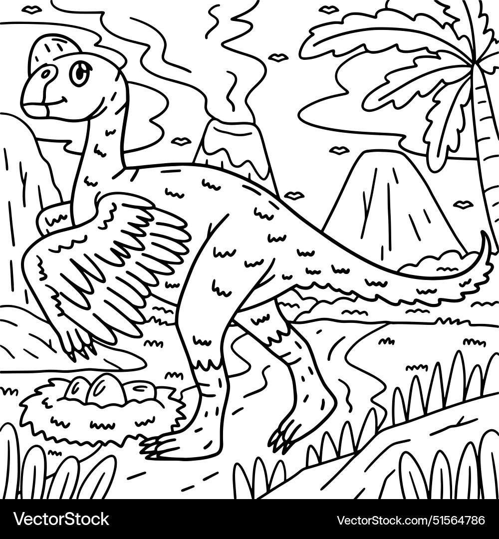 Oviraptor dinosaur coloring page for kids Vector Image