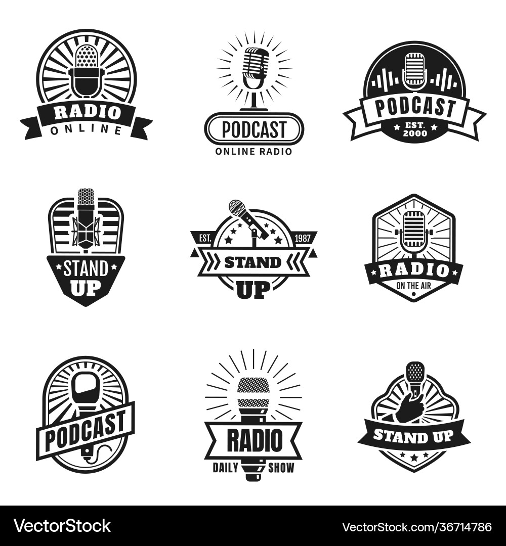 Radio emblems podcast broadcast and studio Vector Image