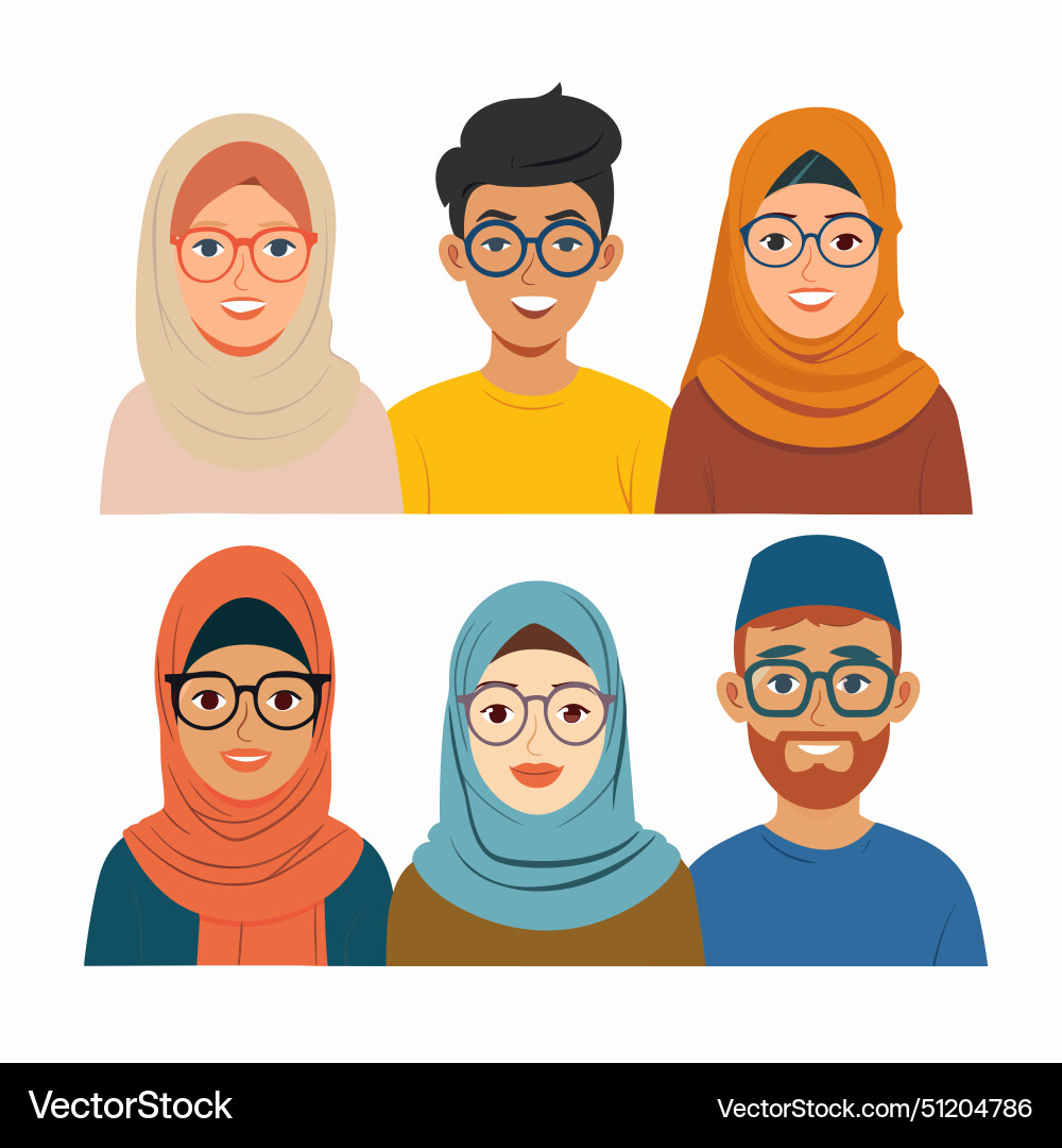 Six diverse muslim characters Royalty Free Vector Image