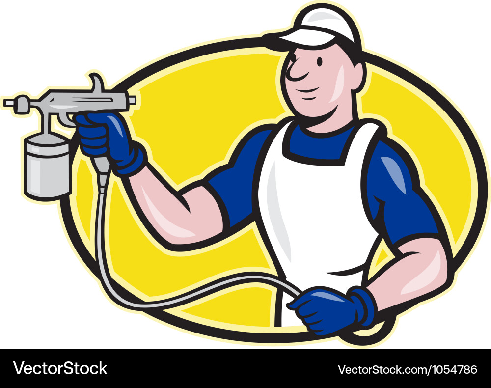Spray painter spraying gun cartoon Royalty Free Vector Image