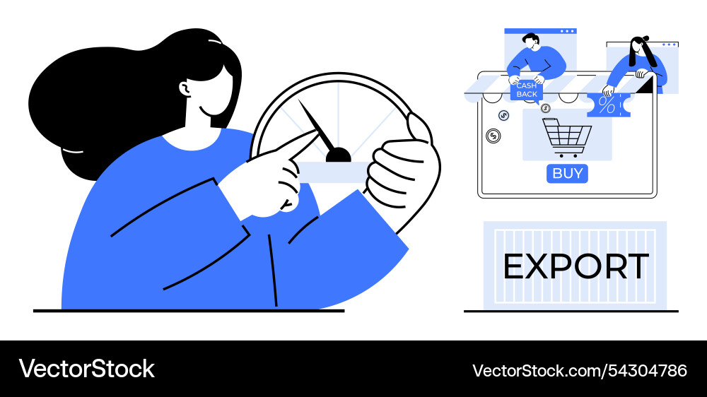 Woman checking export dashboard with online Vector Image
