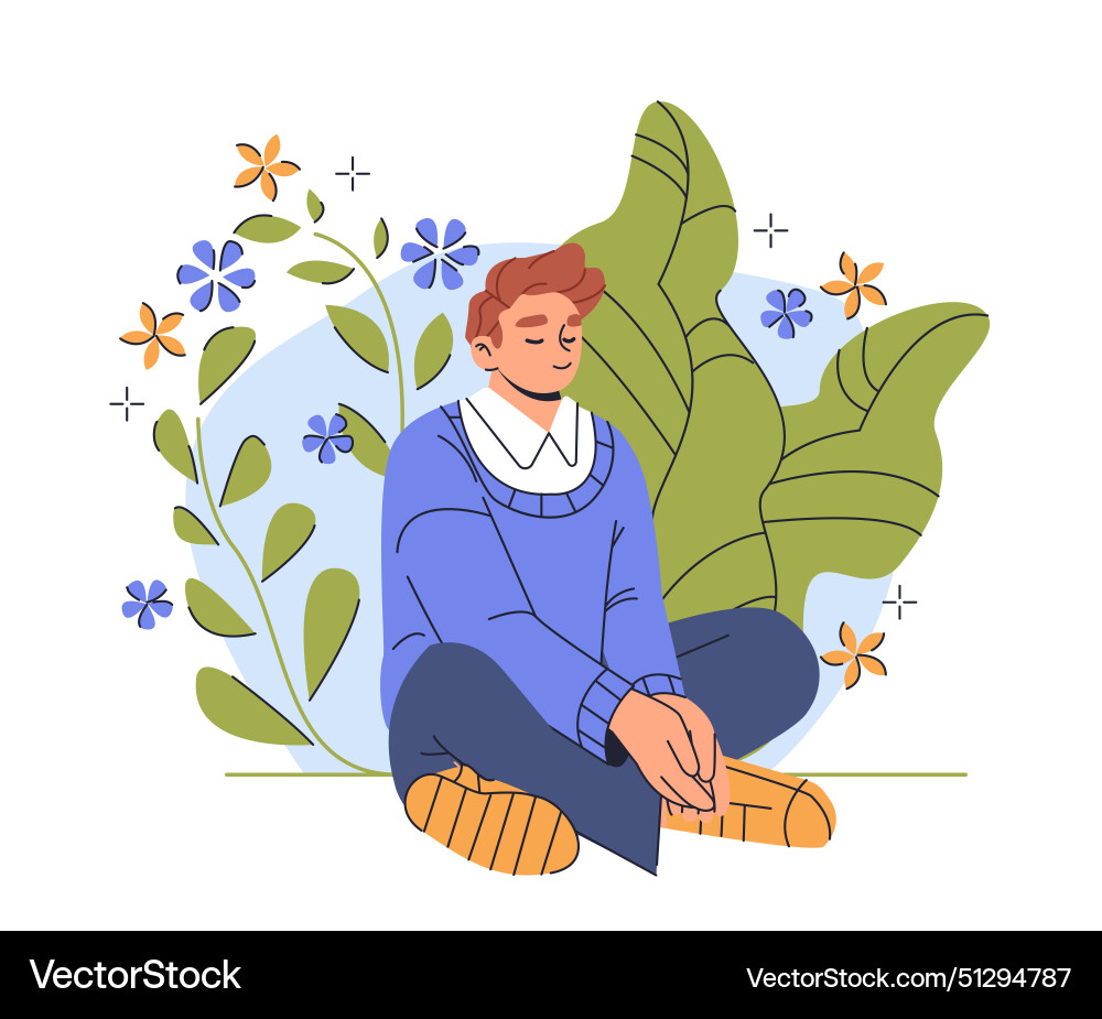 A person sitting among stylized Royalty Free Vector Image