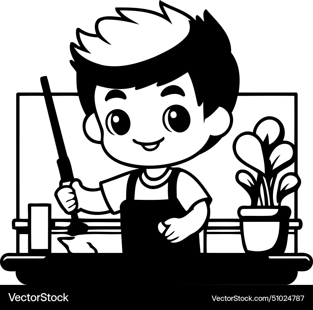 Cleaning boy cartoon character concept Royalty Free Vector