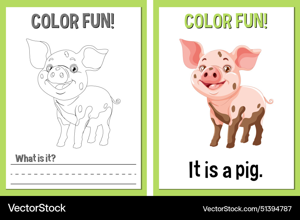 Coloring and learning activity with a pig Vector Image