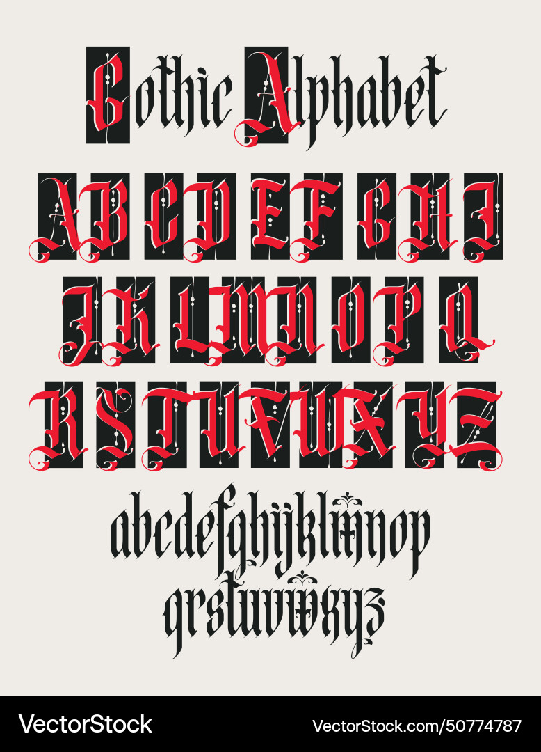 Gothic font full set Royalty Free Vector Image