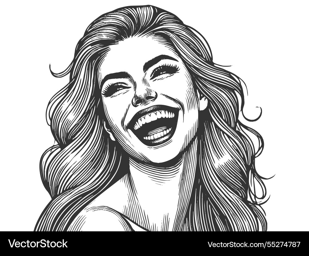 Laughing woman engraving Royalty Free Vector Image