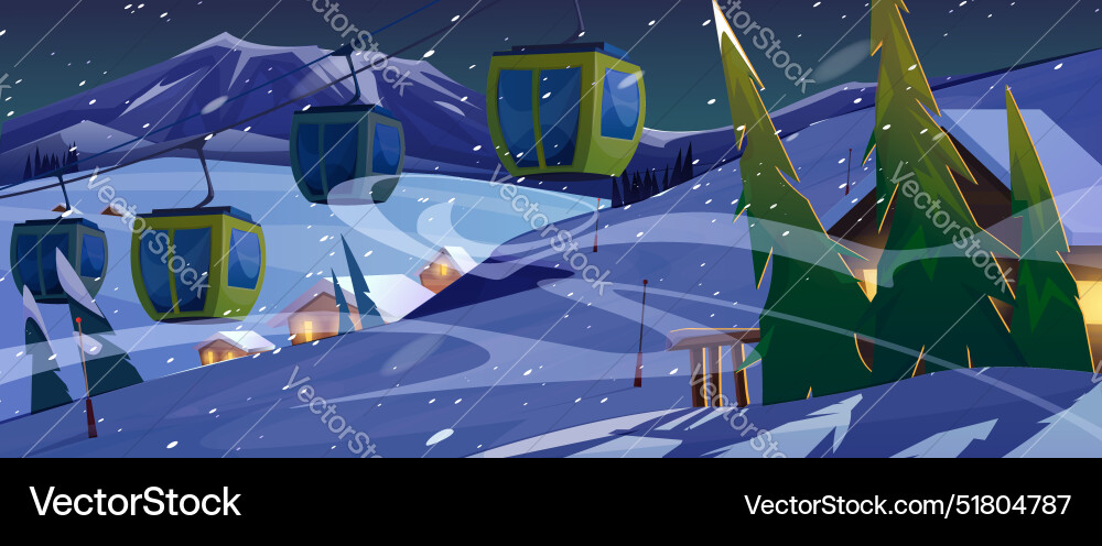 Winter skiing resort landscape at night Royalty Free Vector