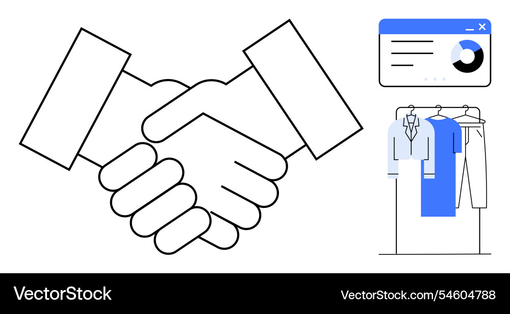 Business partnership handshake with clothing rack Vector Image