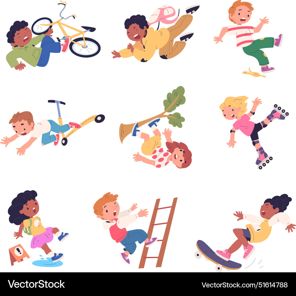 Falling kids cartoon children fall down accident Vector Image