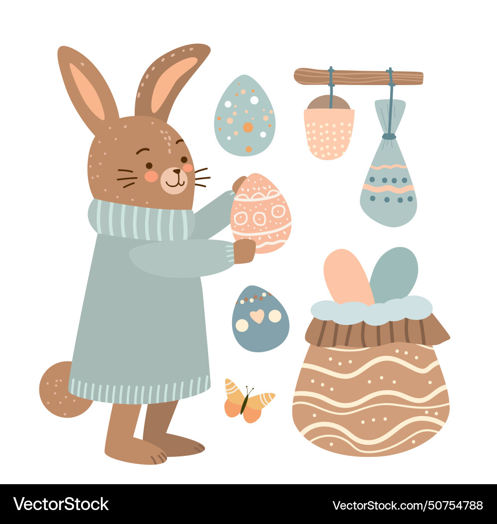 Happy easter greeting card elements collection Vector Image
