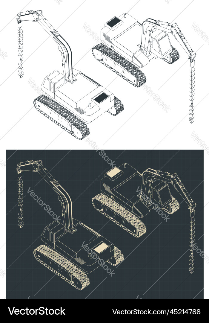 Pile drilling machine isometric blueprints Vector Image