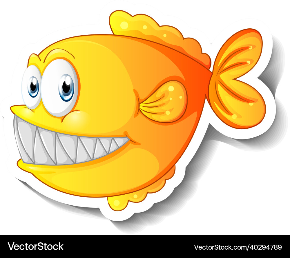 Cartoon fish with big fangs sticker Royalty Free Vector