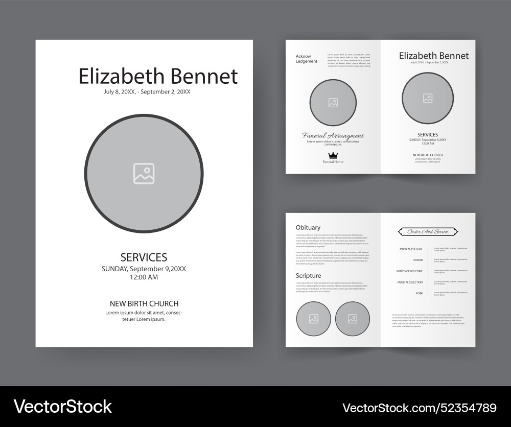 Funeral template for memorial program Royalty Free Vector