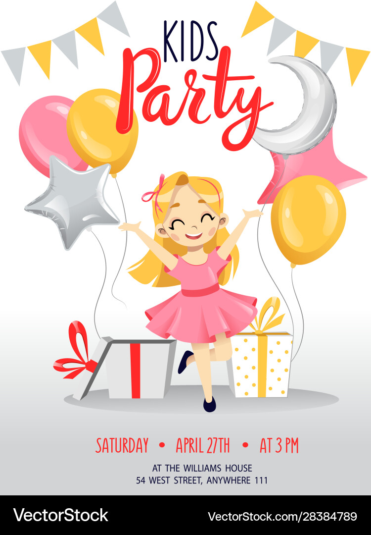 Kids party design template invitation card Vector Image