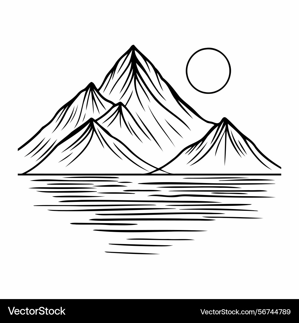 Minimal mountain landscape with sun Royalty Free Vector
