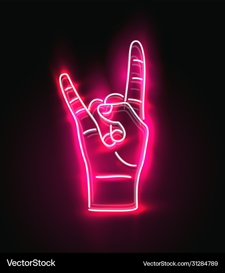 Red glowing neon sign rock hand gesture Royalty Free Vector