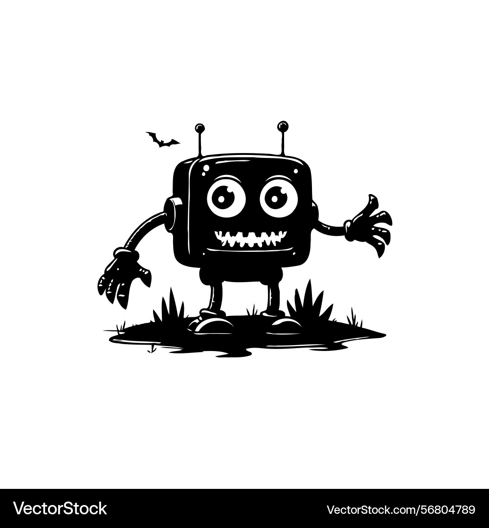 Whimsical square robot with waving arms Royalty Free Vector
