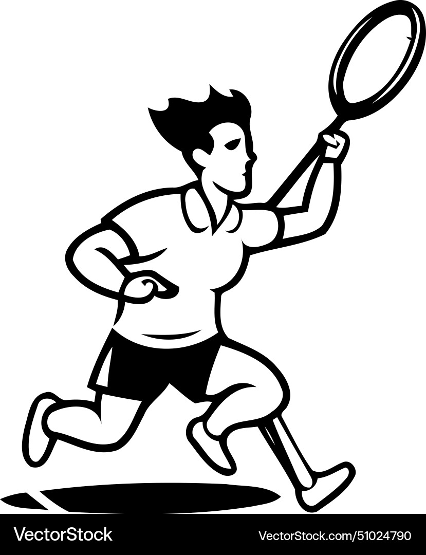 Badminton player running with racket Royalty Free Vector