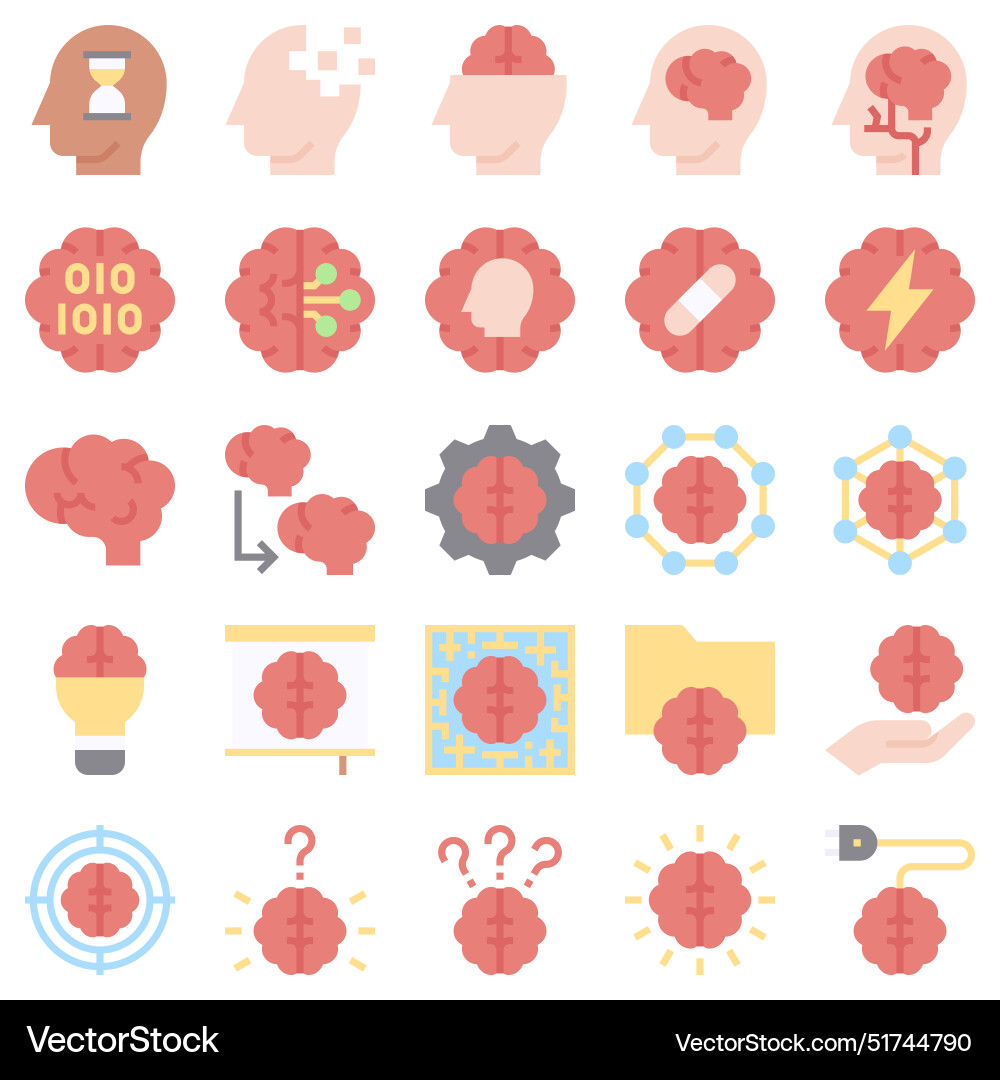Brain process flat icon set 3 Royalty Free Vector Image