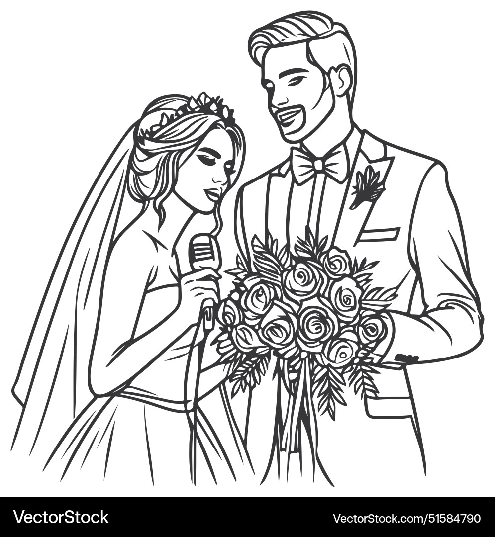 One continuous drawn line wedding from Royalty Free Vector