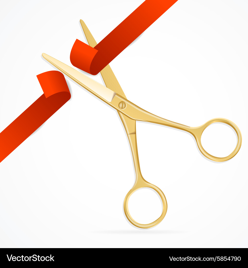 Scissors cut red ribbon Royalty Free Vector Image