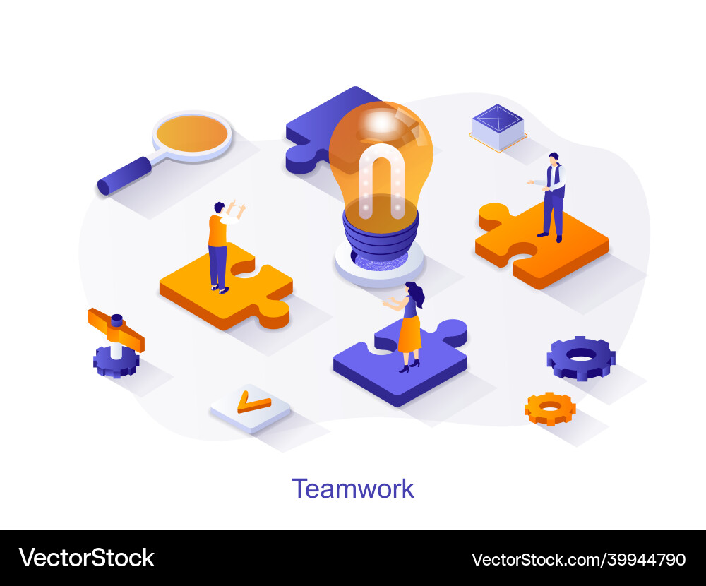Teamwork isometric web concept Royalty Free Vector Image