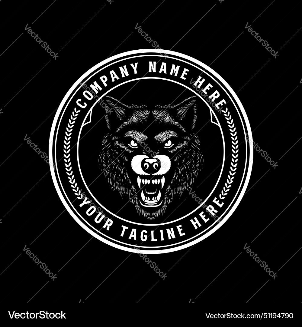 Vintage retro hand drawn roaring angry wolf dog Vector Image