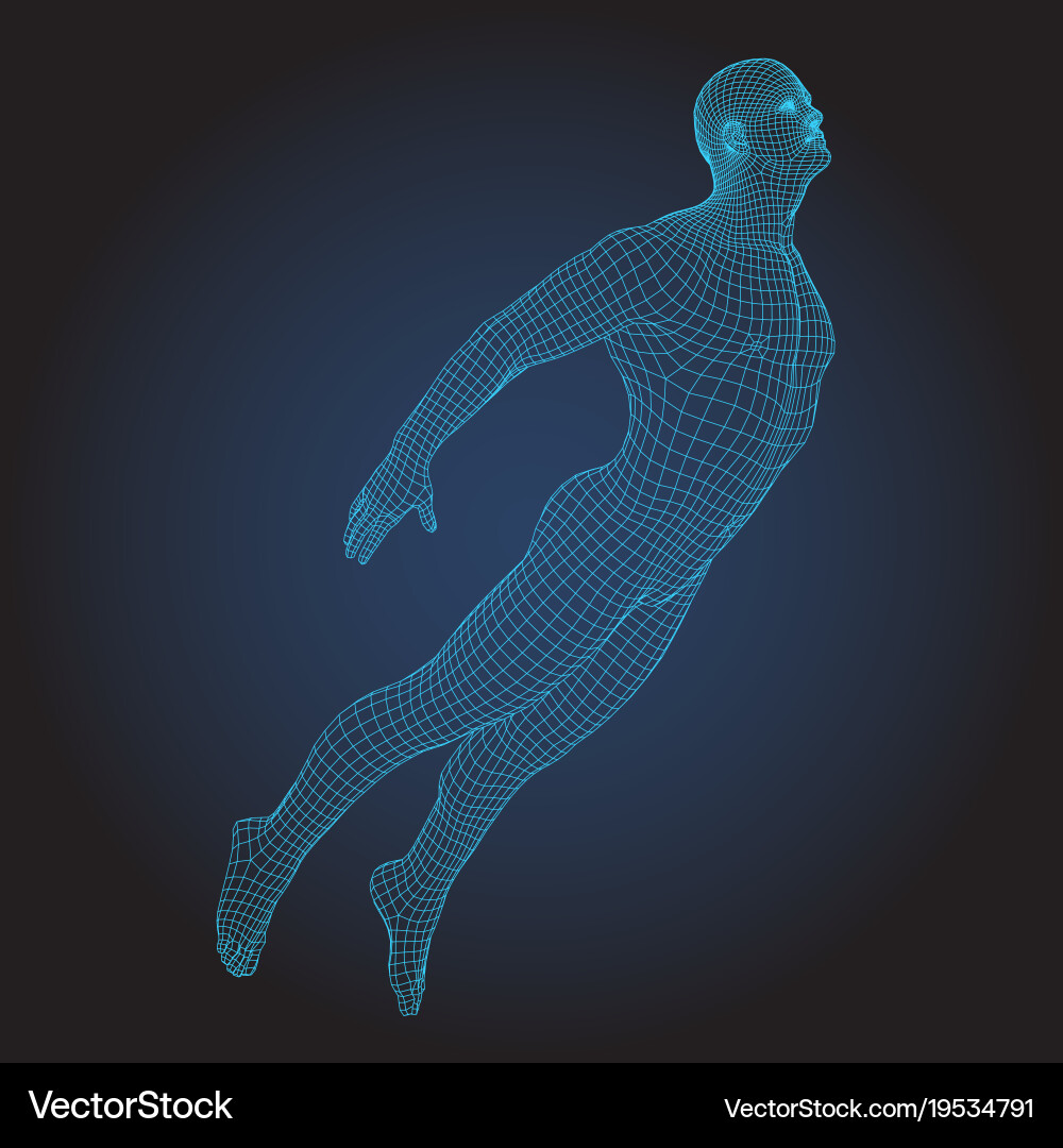 3d wire frame human bodyjumping flying figure Vector Image