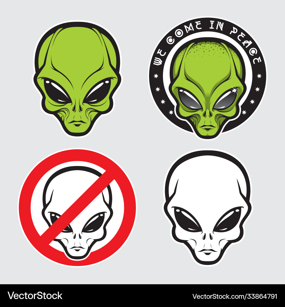 Alien face icon set humanoid head Royalty Free Vector Image