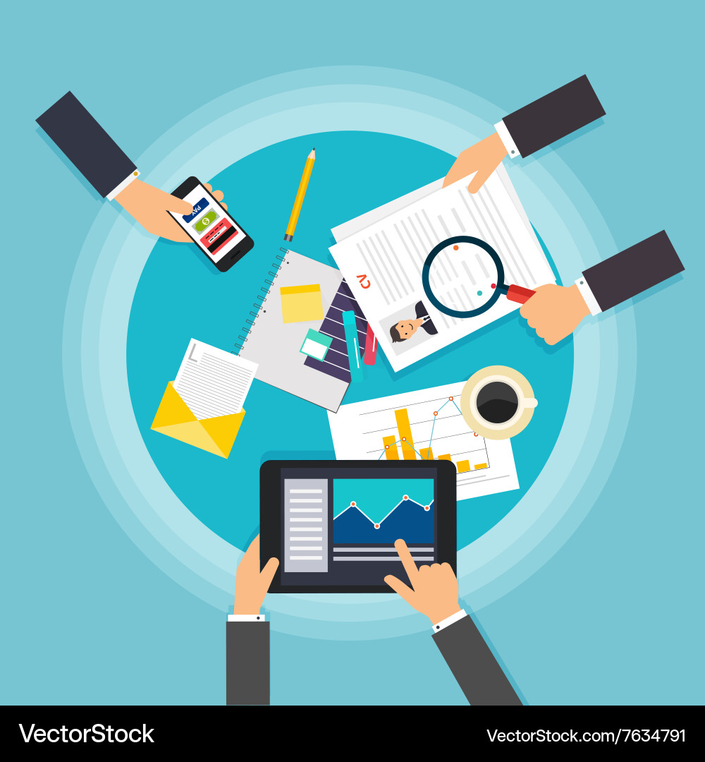 Business Teamwork kreative Team Desktop-Ansicht Vektorbild