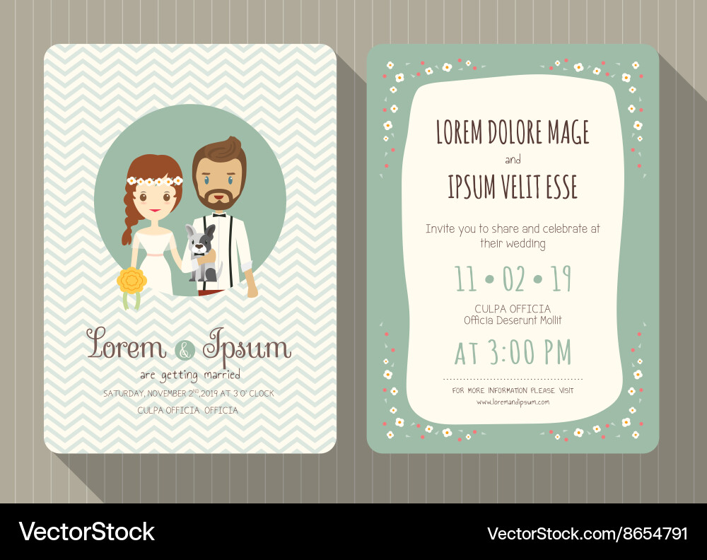 Cartoon wedding invitation card template Vector Image