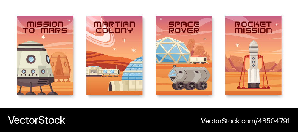 Mars mission vertical posters Royalty Free Vector Image