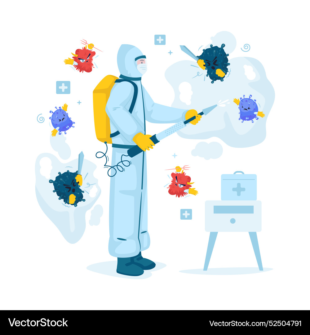 Medical worker spraying disinfectant Royalty Free Vector