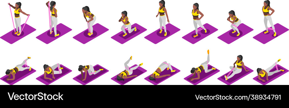 Resistance band exercises set Royalty Free Vector Image