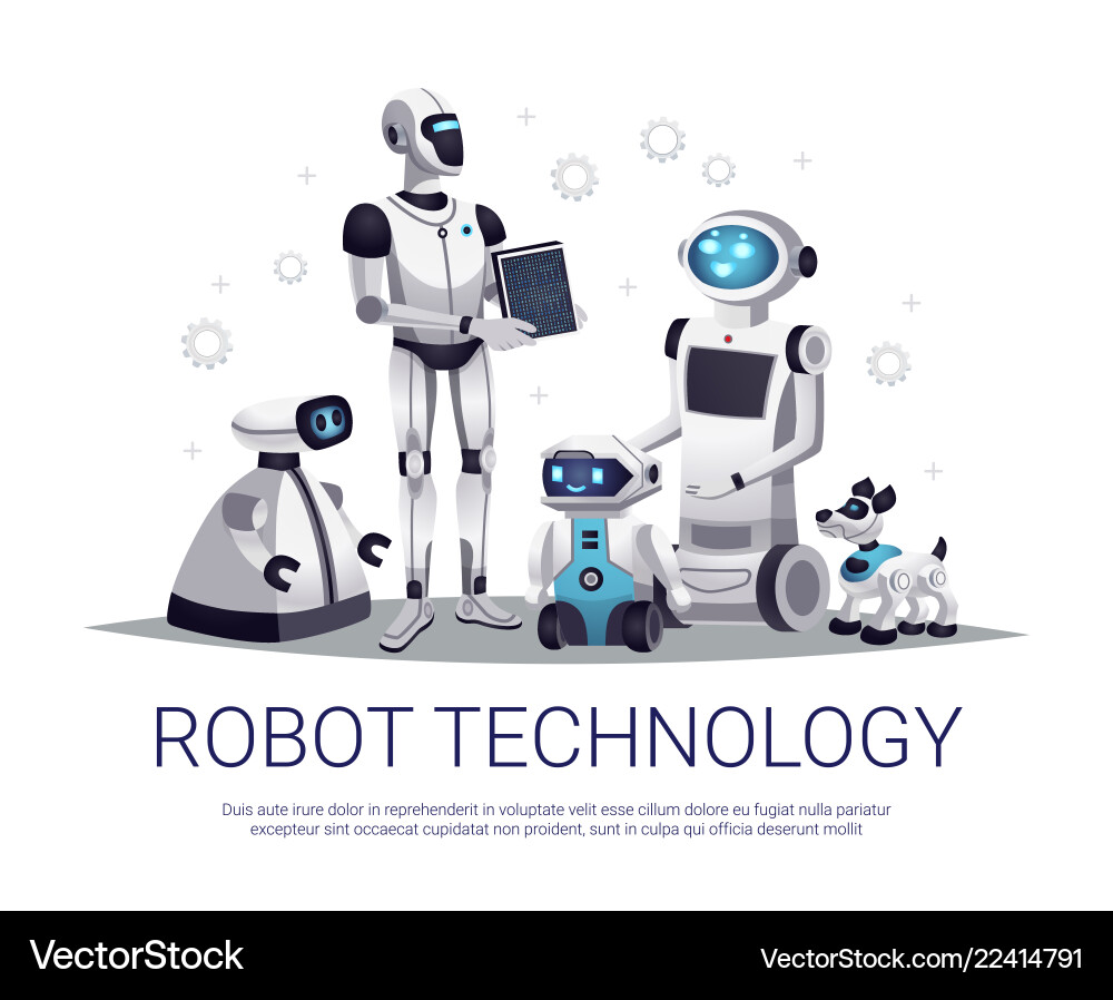 Robot technology flat composition Royalty Free Vector Image