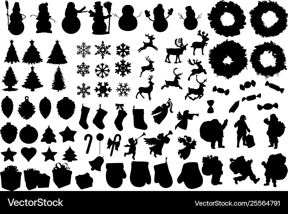Winter & Christmas Silhouettes Collection Vector Image