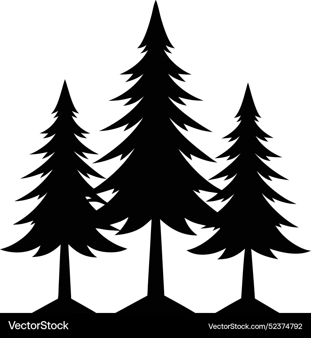 3 black pine trees together silhouette design 2 Vector Image