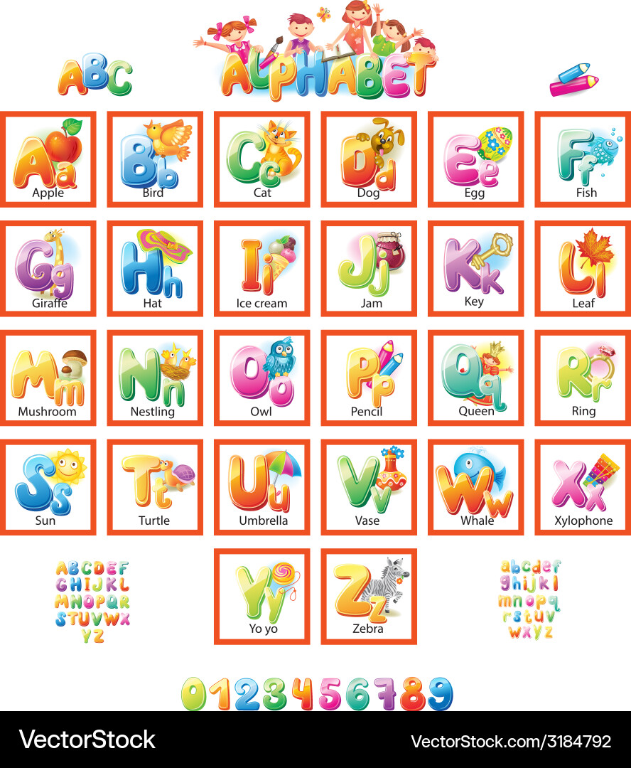 Alphabet with pictures for children Royalty Free Vector