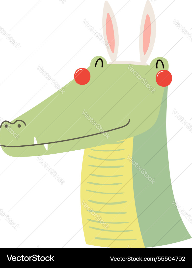 Cute crocodile face with easter bunny ears Vector Image