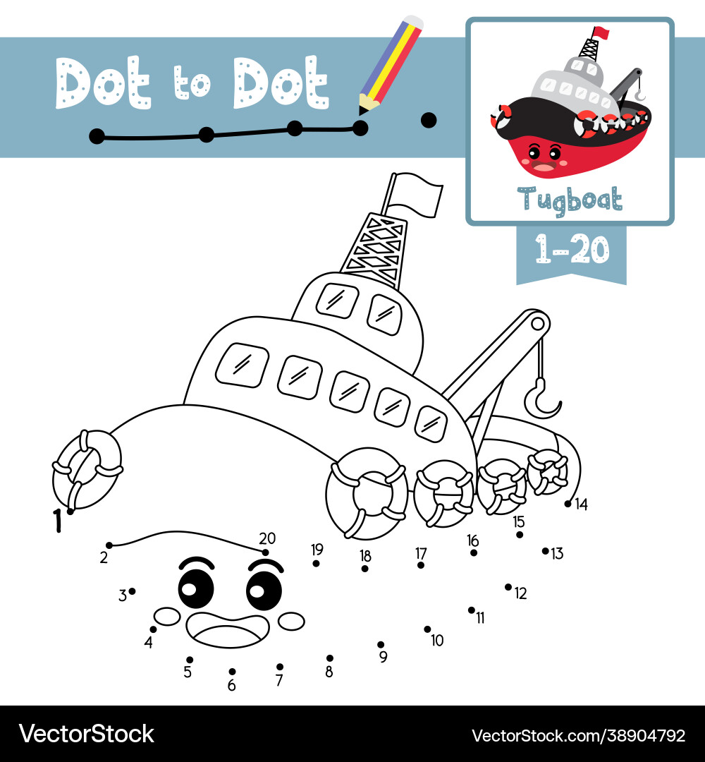 Dot to Number Tugboat Activity Royalty Free Vector Image